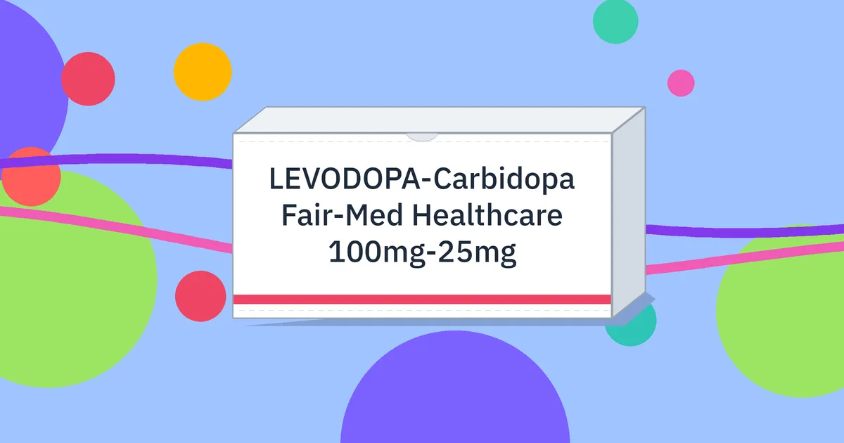 Symbolbild: Packung mit der Aufschrift LEVODOPA-Carbidopa Fair-Med Healthcare 100mg-25mg (PZN 12484078) – Verfügbarkeit und Bezug in Apotheken in Frankfurt am Main