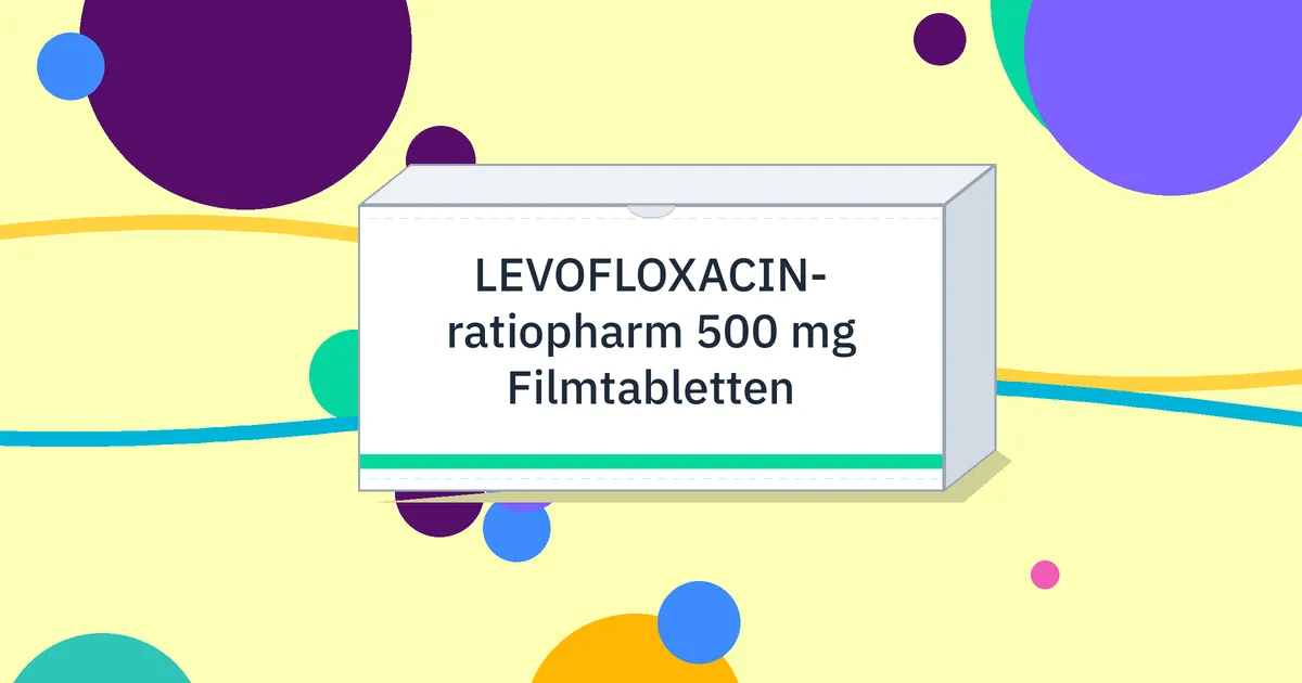 Symbolbild: Packung mit der Aufschrift LEVOFLOXACIN-ratiopharm 500 mg Filmtabletten (PZN 07503661) – Verfügbarkeit und Bezug in Apotheken in Frankfurt am Main