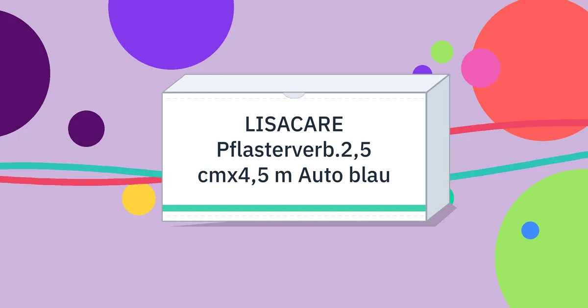 Symbolbild: Packung mit der Aufschrift LISACARE Pflasterverb.2,5 cmx4,5 m Auto blau (PZN 17891701) – Verfügbarkeit und Bezug in Apotheken in Frankfurt am Main