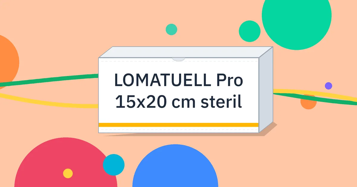 Symbolbild: Packung mit der Aufschrift LOMATUELL Pro 15x20 cm steril (PZN 06585639) – Verfügbarkeit und Bezug in Apotheken in Frankfurt am Main