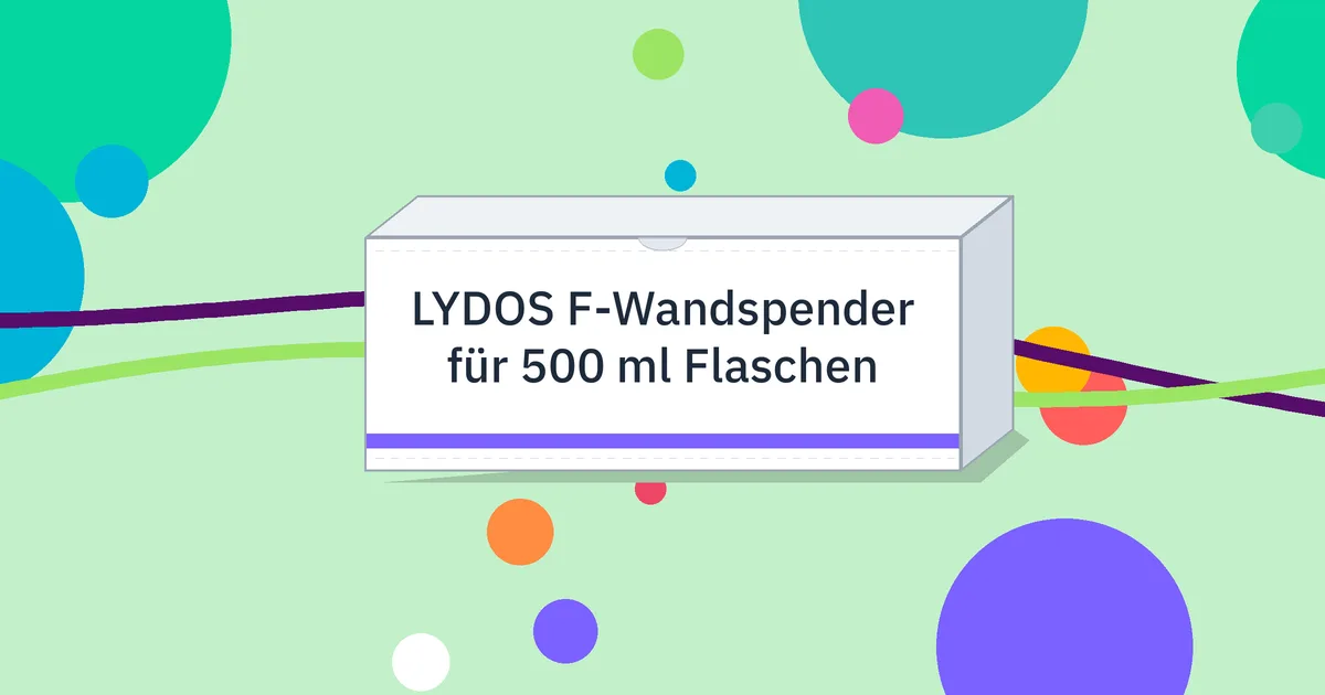 Symbolbild: Packung mit der Aufschrift LYDOS F-Wandspender für 500 ml Flaschen (PZN 11013164) – Verfügbarkeit und Bezug in Apotheken in Frankfurt am Main