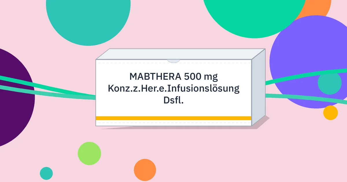 Symbolbild: Packung mit der Aufschrift MABTHERA 500 mg Konz.z.Her.e.Infusionslösung Dsfl. (PZN 14309936) – Verfügbarkeit und Bezug in Apotheken in Frankfurt am Main