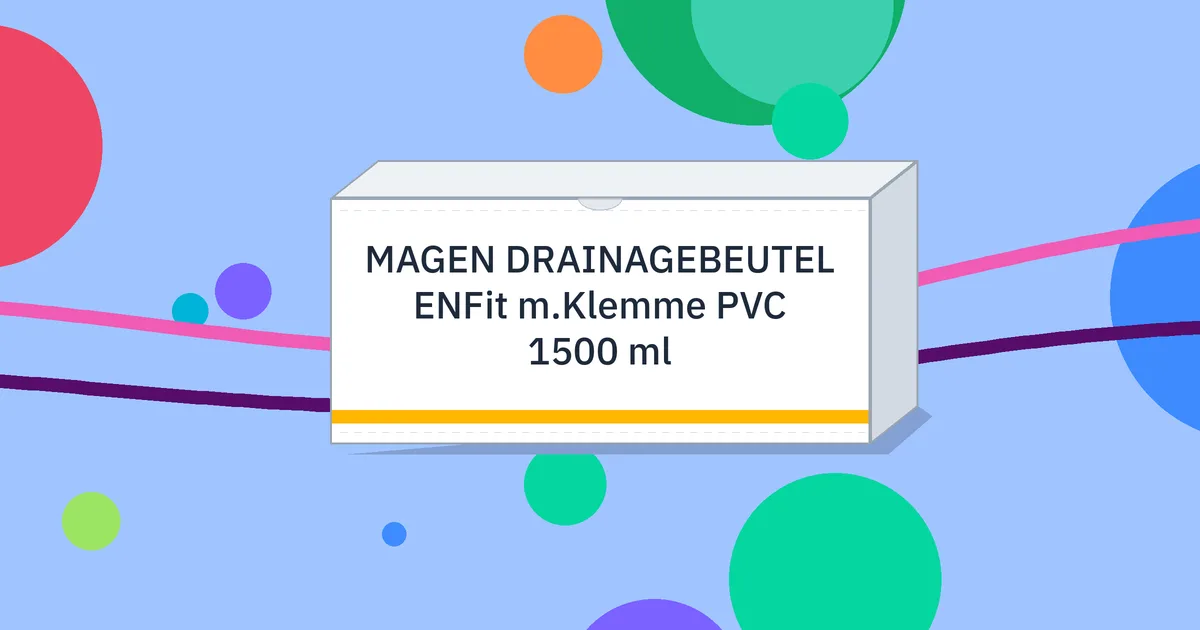 Symbolbild: Packung mit der Aufschrift MAGEN DRAINAGEBEUTEL ENFit m.Klemme PVC 1500 ml (PZN 17903551) – Verfügbarkeit und Bezug in Apotheken in Frankfurt am Main