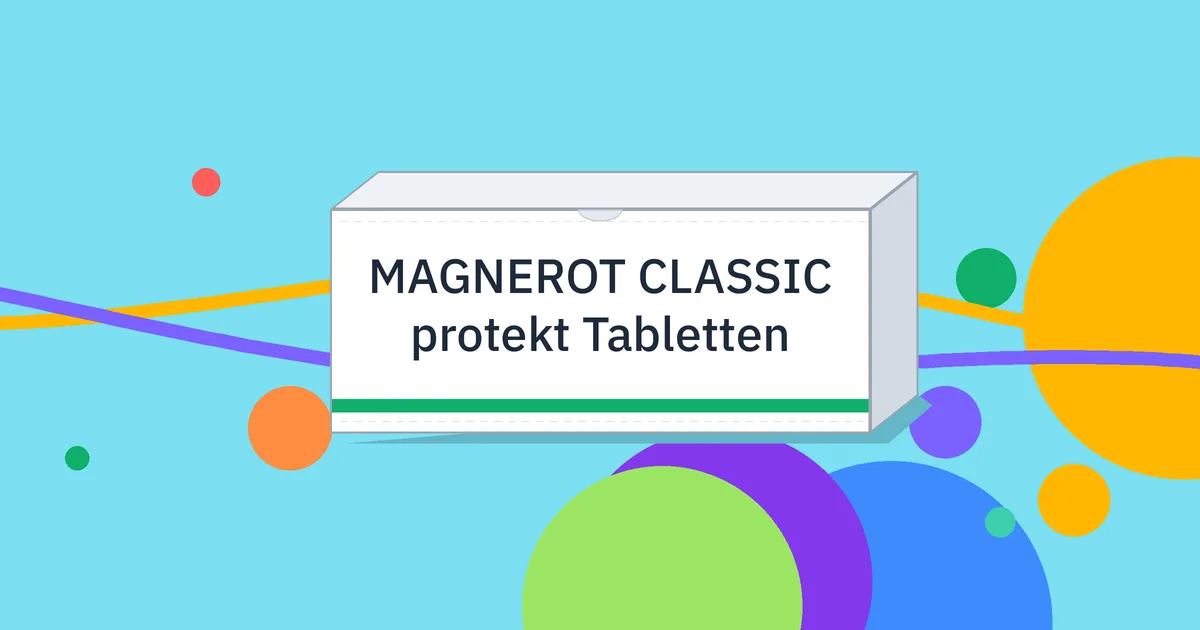 Symbolbild: Packung mit der Aufschrift MAGNEROT CLASSIC protekt Tabletten (PZN 19264463) – Verfügbarkeit und Bezug in Apotheken in Frankfurt am Main
