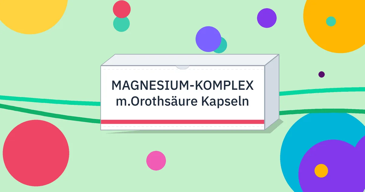 Symbolbild: Packung mit der Aufschrift MAGNESIUM-KOMPLEX m.Orothsäure Kapseln (PZN 14337217) – Verfügbarkeit und Bezug in Apotheken in Frankfurt am Main