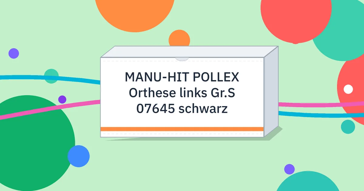 Symbolbild: Packung mit der Aufschrift MANU-HIT POLLEX Orthese links Gr.S 07645 schwarz (PZN 03258822) – Verfügbarkeit und Bezug in Apotheken in Frankfurt am Main