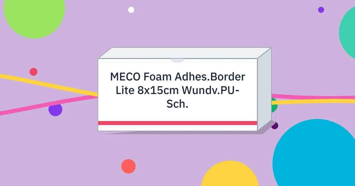 Symbolbild: Packung mit der Aufschrift MECO Foam Adhes.Border Lite 8x15cm Wundv.PU-Sch. (PZN 18350870) – Verfügbarkeit und Bezug in Apotheken in Frankfurt am Main