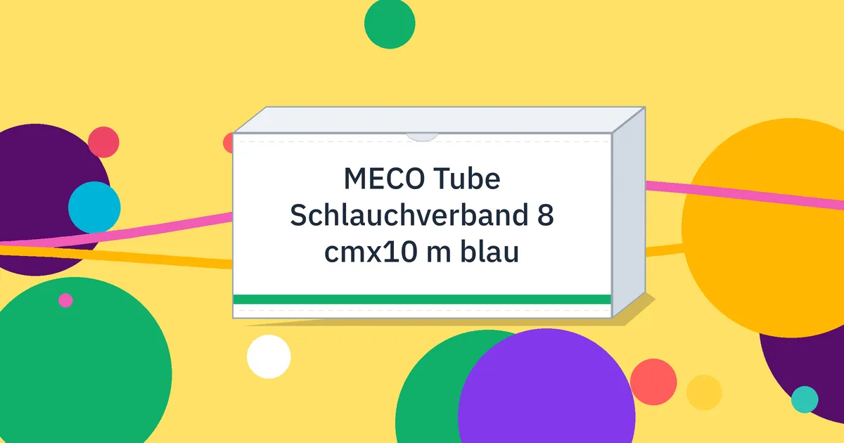 Symbolbild: Packung mit der Aufschrift MECO Tube Schlauchverband 8 cmx10 m blau (PZN 19511766) – Verfügbarkeit und Bezug in Apotheken in Frankfurt am Main