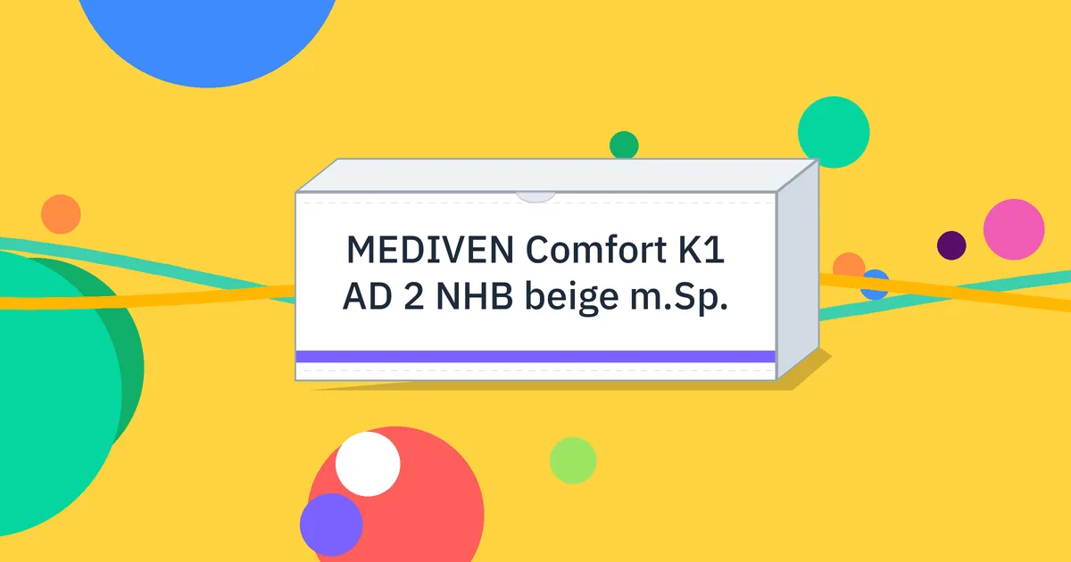 Symbolbild: Packung mit der Aufschrift MEDIVEN Comfort K1 AD 2 NHB beige m.Sp. (PZN 14560702) – Verfügbarkeit und Bezug in Apotheken in Frankfurt am Main