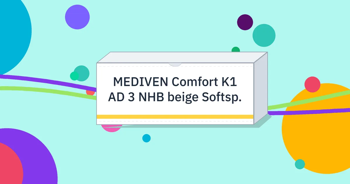 Symbolbild: Packung mit der Aufschrift MEDIVEN Comfort K1 AD 3 NHB beige Softsp. (PZN 14560783) – Verfügbarkeit und Bezug in Apotheken in Frankfurt am Main