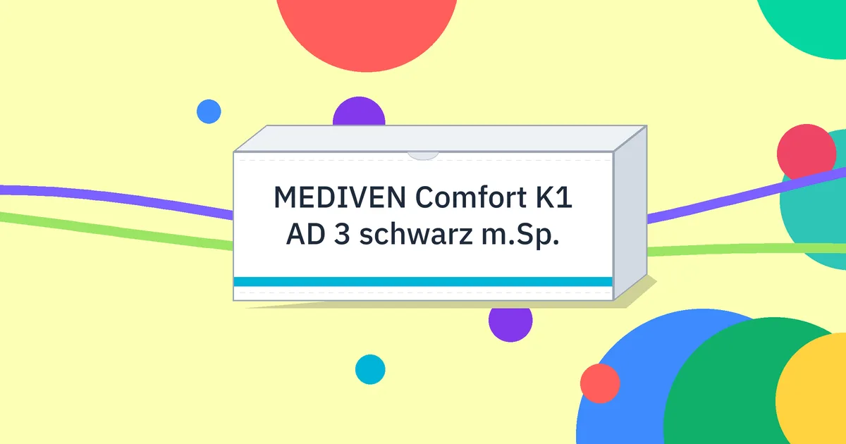 Symbolbild: Packung mit der Aufschrift MEDIVEN Comfort K1 AD 3 schwarz m.Sp. (PZN 04418481) – Verfügbarkeit und Bezug in Apotheken in Frankfurt am Main