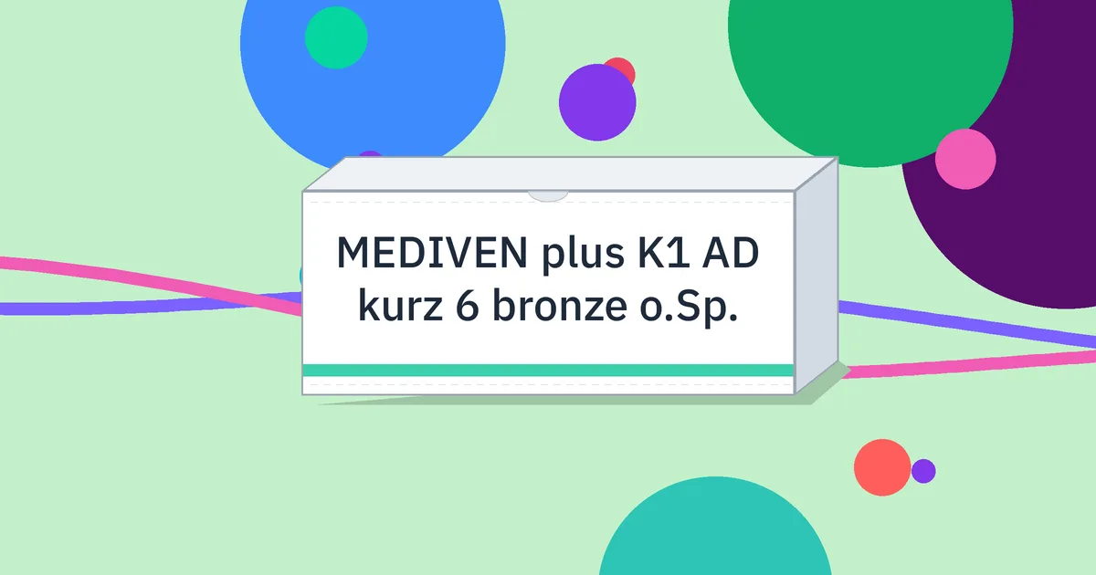 Symbolbild: Packung mit der Aufschrift MEDIVEN plus K1 AD kurz 6 bronze o.Sp. (PZN 15044598) – Verfügbarkeit und Bezug in Apotheken in Frankfurt am Main