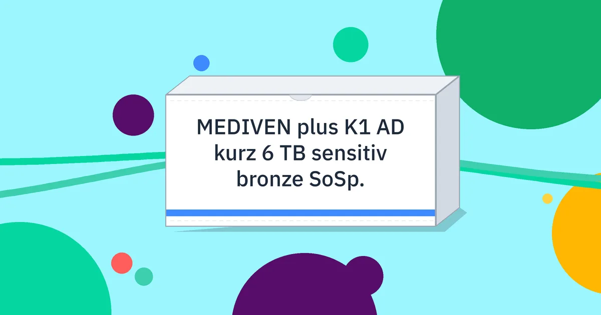 Symbolbild: Packung mit der Aufschrift MEDIVEN plus K1 AD kurz 6 TB sensitiv bronze SoSp. (PZN 15054059) – Verfügbarkeit und Bezug in Apotheken in Frankfurt am Main