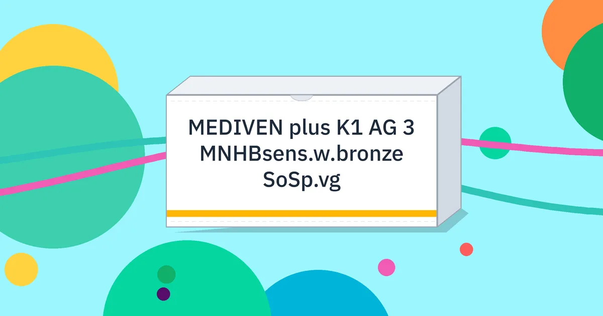 Symbolbild: Packung mit der Aufschrift MEDIVEN plus K1 AG 3 MNHBsens.w.bronze SoSp.vg (PZN 15919097) – Verfügbarkeit und Bezug in Apotheken in Frankfurt am Main