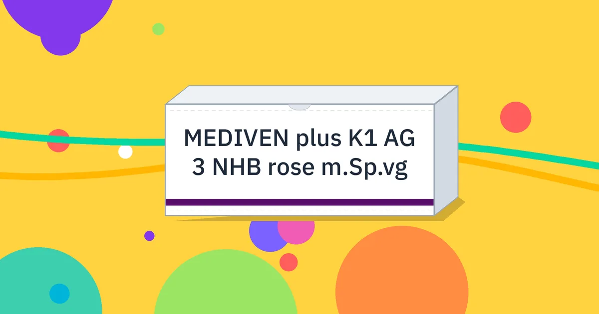 Symbolbild: Packung mit der Aufschrift MEDIVEN plus K1 AG 3 NHB rose m.Sp.vg (PZN 15921651) – Verfügbarkeit und Bezug in Apotheken in Frankfurt am Main
