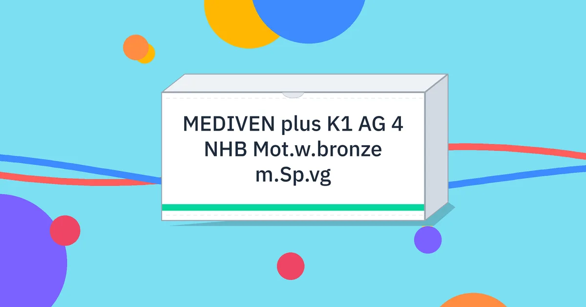 Symbolbild: Packung mit der Aufschrift MEDIVEN plus K1 AG 4 NHB Mot.w.bronze m.Sp.vg (PZN 15920350) – Verfügbarkeit und Bezug in Apotheken in Frankfurt am Main