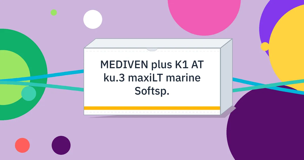 Symbolbild: Packung mit der Aufschrift MEDIVEN plus K1 AT ku.3 maxiLT marine Softsp. (PZN 15068707) – Verfügbarkeit und Bezug in Apotheken in Frankfurt am Main