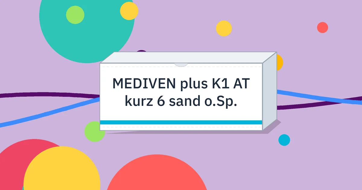 Symbolbild: Packung mit der Aufschrift MEDIVEN plus K1 AT kurz 6 sand o.Sp. (PZN 18932075) – Verfügbarkeit und Bezug in Apotheken in Frankfurt am Main
