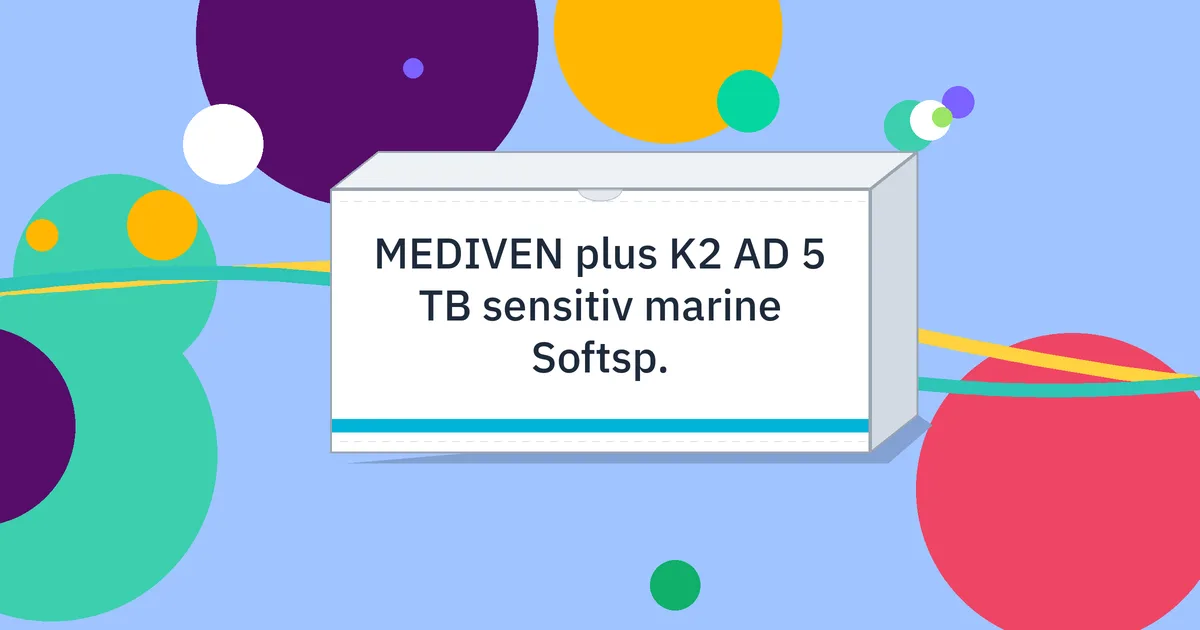 Symbolbild: Packung mit der Aufschrift MEDIVEN plus K2 AD 5 TB sensitiv marine Softsp. (PZN 15104478) – Verfügbarkeit und Bezug in Apotheken in Frankfurt am Main