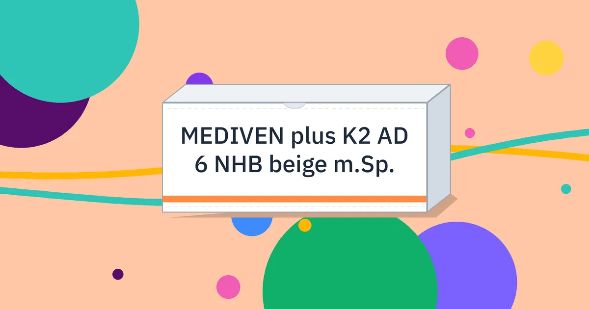Symbolbild: Packung mit der Aufschrift MEDIVEN plus K2 AD 6 NHB beige m.Sp. (PZN 15937244) – Verfügbarkeit und Bezug in Apotheken in Frankfurt am Main
