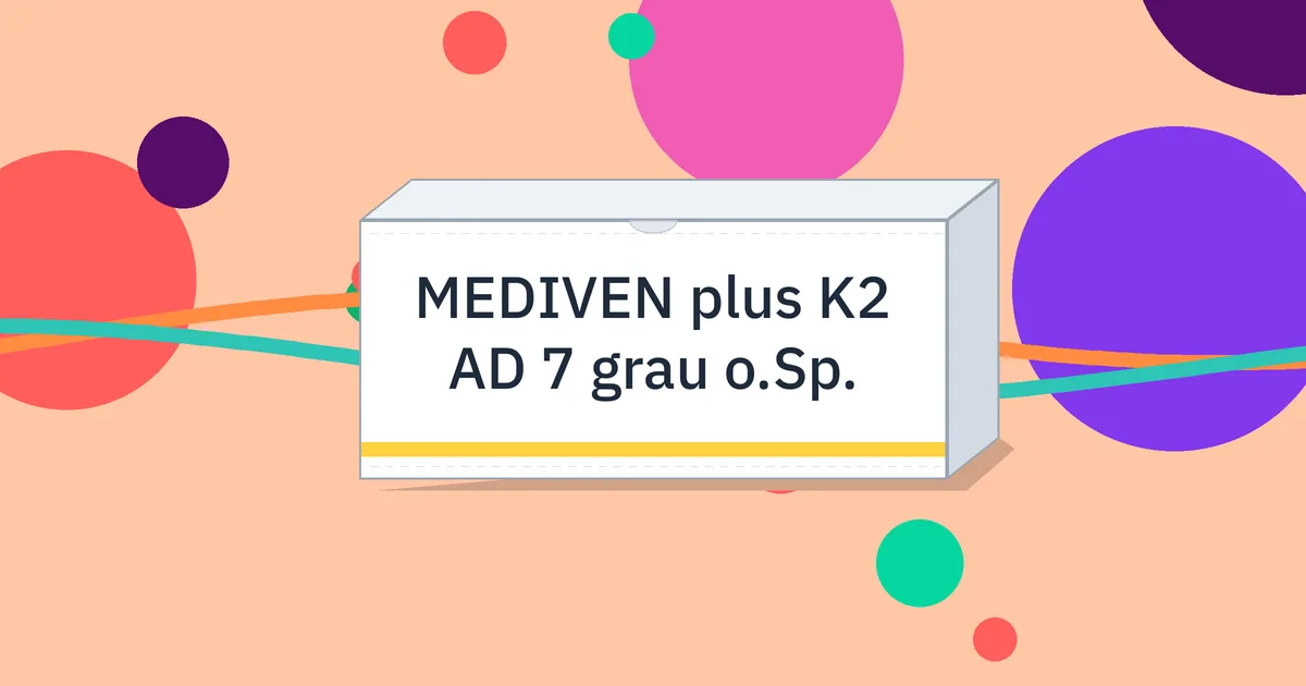 Symbolbild: Packung mit der Aufschrift MEDIVEN plus K2 AD 7 grau o.Sp. (PZN 18946114) – Verfügbarkeit und Bezug in Apotheken in Frankfurt am Main