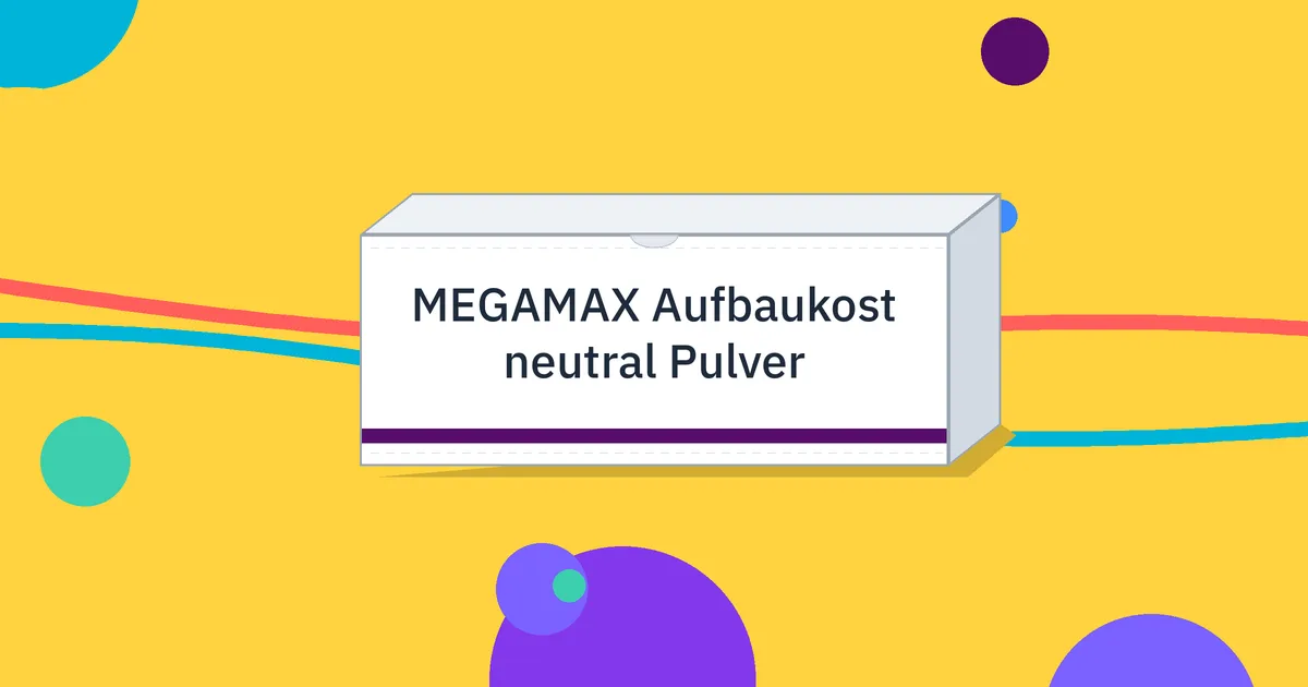 Symbolbild: Packung mit der Aufschrift MEGAMAX Aufbaukost neutral Pulver (PZN 15560029) – Verfügbarkeit und Bezug in Apotheken in Frankfurt am Main