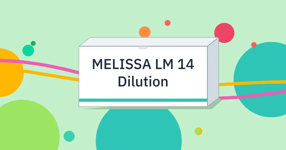 Symbolbild: Packung mit der Aufschrift MELISSA LM 14 Dilution (PZN 12947408) – Verfügbarkeit und Bezug in Apotheken in Frankfurt am Main