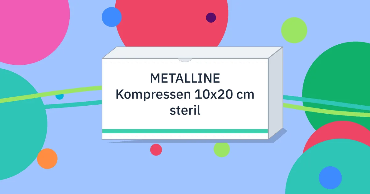 Symbolbild: Packung mit der Aufschrift METALLINE Kompressen 10x20 cm steril (PZN 03036820) – Verfügbarkeit und Bezug in Apotheken in Frankfurt am Main