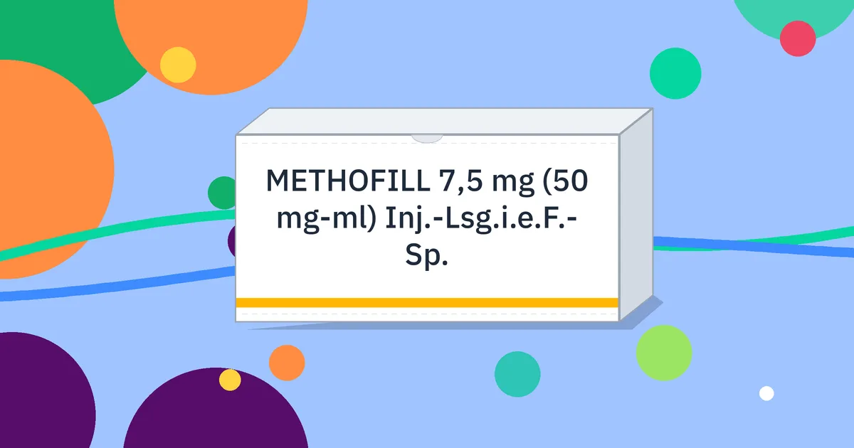 Symbolbild: Packung mit der Aufschrift METHOFILL 7,5 mg (50 mg-ml) Inj.-Lsg.i.e.F.-Sp. (PZN 11695502) – Verfügbarkeit und Bezug in Apotheken in Frankfurt am Main