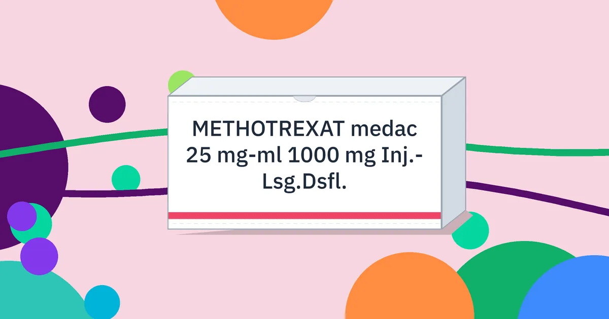 Symbolbild: Packung mit der Aufschrift METHOTREXAT medac 25 mg-ml 1000 mg Inj.-Lsg.Dsfl. (PZN 11180910) – Verfügbarkeit und Bezug in Apotheken in Frankfurt am Main