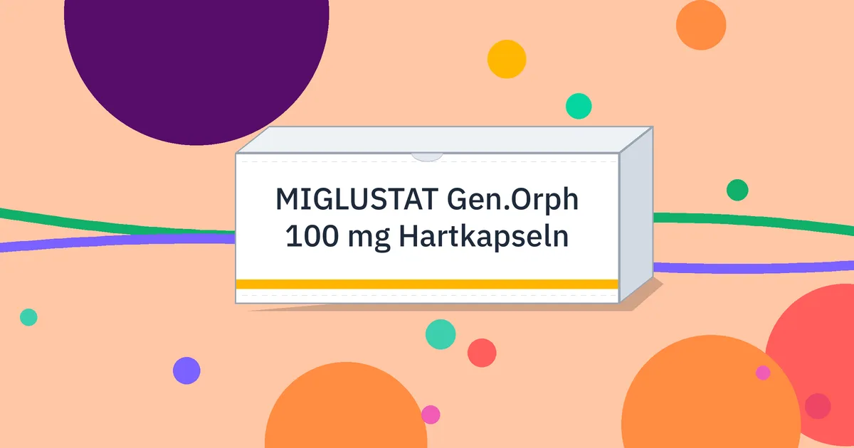 Symbolbild: Packung mit der Aufschrift MIGLUSTAT Gen.Orph 100 mg Hartkapseln (PZN 16941928) – Verfügbarkeit und Bezug in Apotheken in Frankfurt am Main