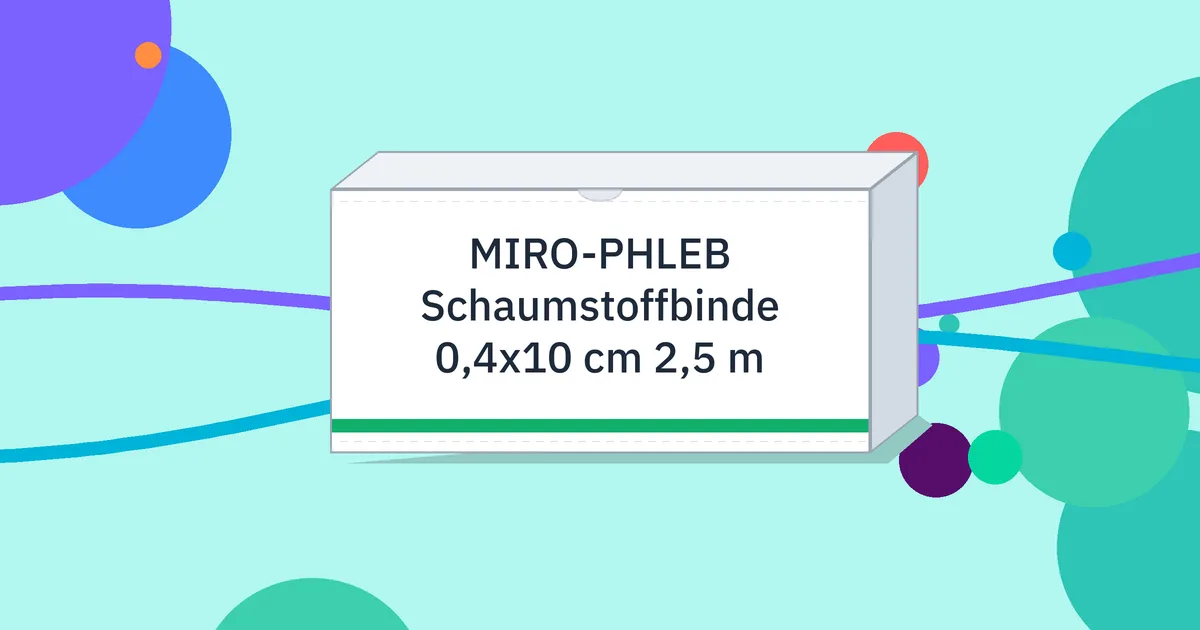 Symbolbild: Packung mit der Aufschrift MIRO-PHLEB Schaumstoffbinde 0,4x10 cm 2,5 m (PZN 11636273) – Verfügbarkeit und Bezug in Apotheken in Frankfurt am Main