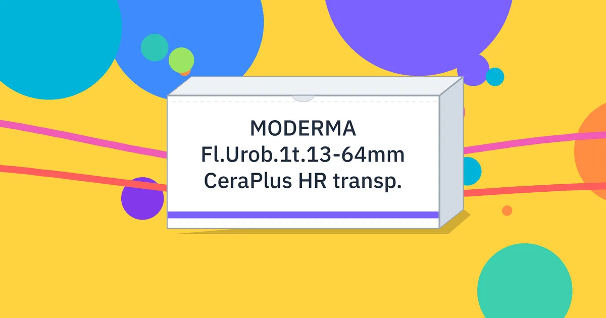 Symbolbild: Packung mit der Aufschrift MODERMA Fl.Urob.1t.13-64mm CeraPlus HR transp. (PZN 16243029) – Verfügbarkeit und Bezug in Apotheken in Frankfurt am Main
