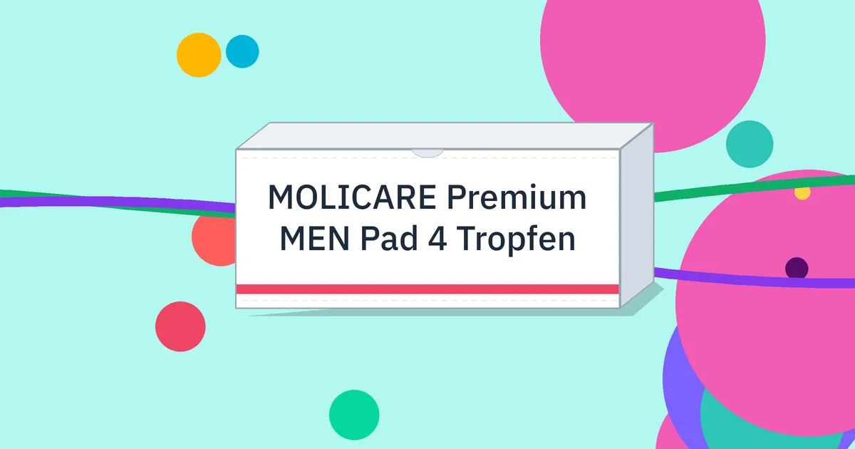 Symbolbild: Packung mit der Aufschrift MOLICARE Premium MEN Pad 4 Tropfen (PZN 15424929) – Verfügbarkeit und Bezug in Apotheken in Frankfurt am Main