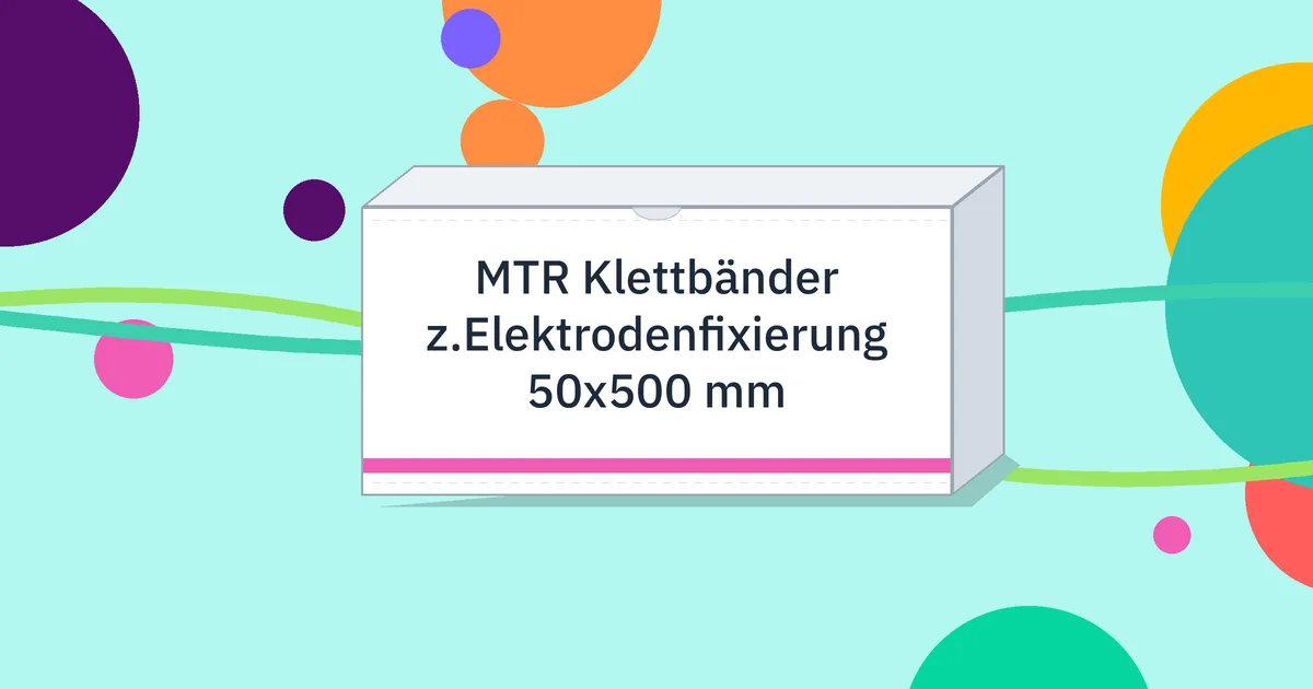 Symbolbild: Packung mit der Aufschrift MTR Klettbänder z.Elektrodenfixierung 50x500 mm (PZN 11383783) – Verfügbarkeit und Bezug in Apotheken in Frankfurt am Main