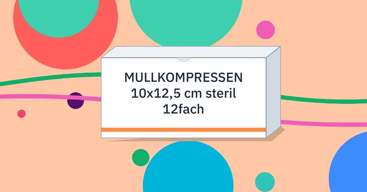 Symbolbild: Packung mit der Aufschrift MULLKOMPRESSEN 10x12,5 cm steril 12fach (PZN 11048613) – Verfügbarkeit und Bezug in Apotheken in Frankfurt am Main