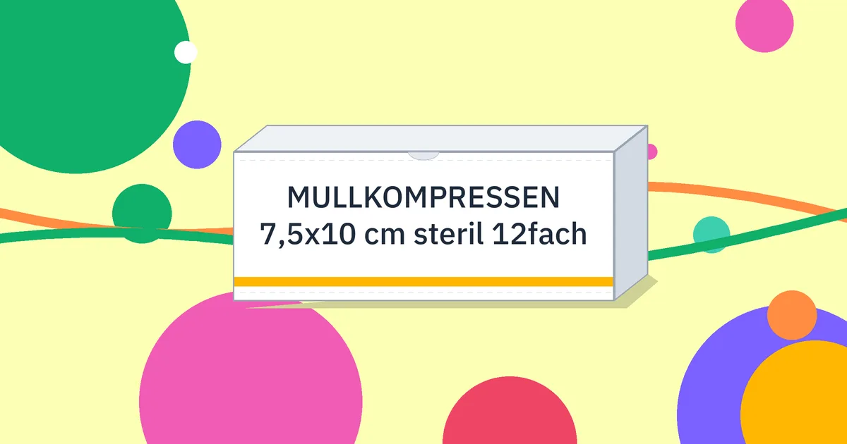 Symbolbild: Packung mit der Aufschrift MULLKOMPRESSEN 7,5x10 cm steril 12fach (PZN 07098663) – Verfügbarkeit und Bezug in Apotheken in Frankfurt am Main