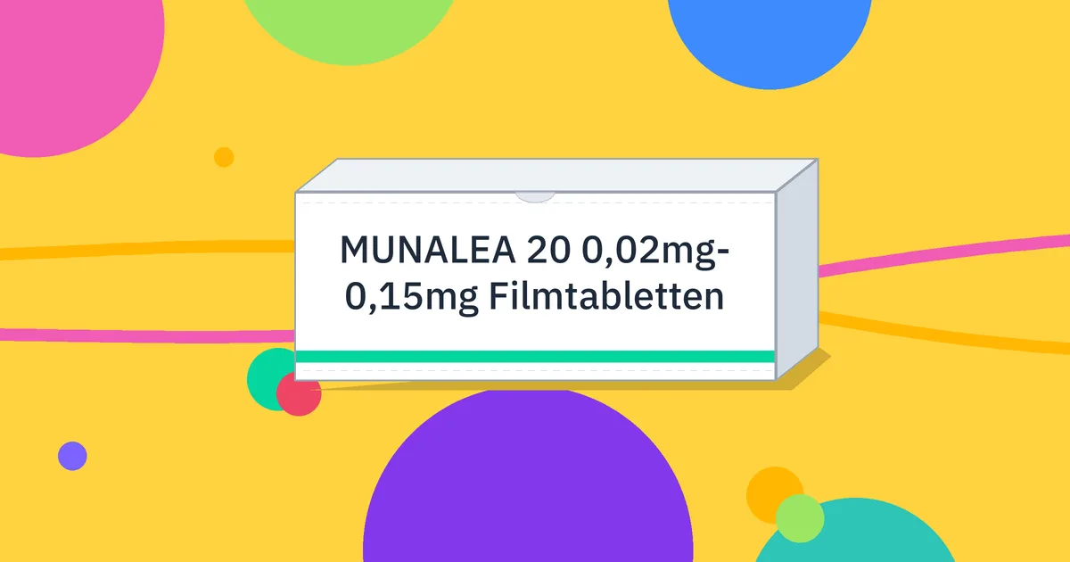 Symbolbild: Packung mit der Aufschrift MUNALEA 20 0,02mg-0,15mg Filmtabletten (PZN 07211467) – Verfügbarkeit und Bezug in Apotheken in Frankfurt am Main