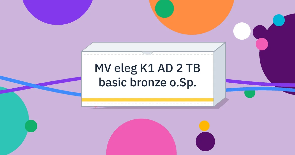 Symbolbild: Packung mit der Aufschrift MV eleg K1 AD 2 TB basic bronze o.Sp. (PZN 14705678) – Verfügbarkeit und Bezug in Apotheken in Frankfurt am Main