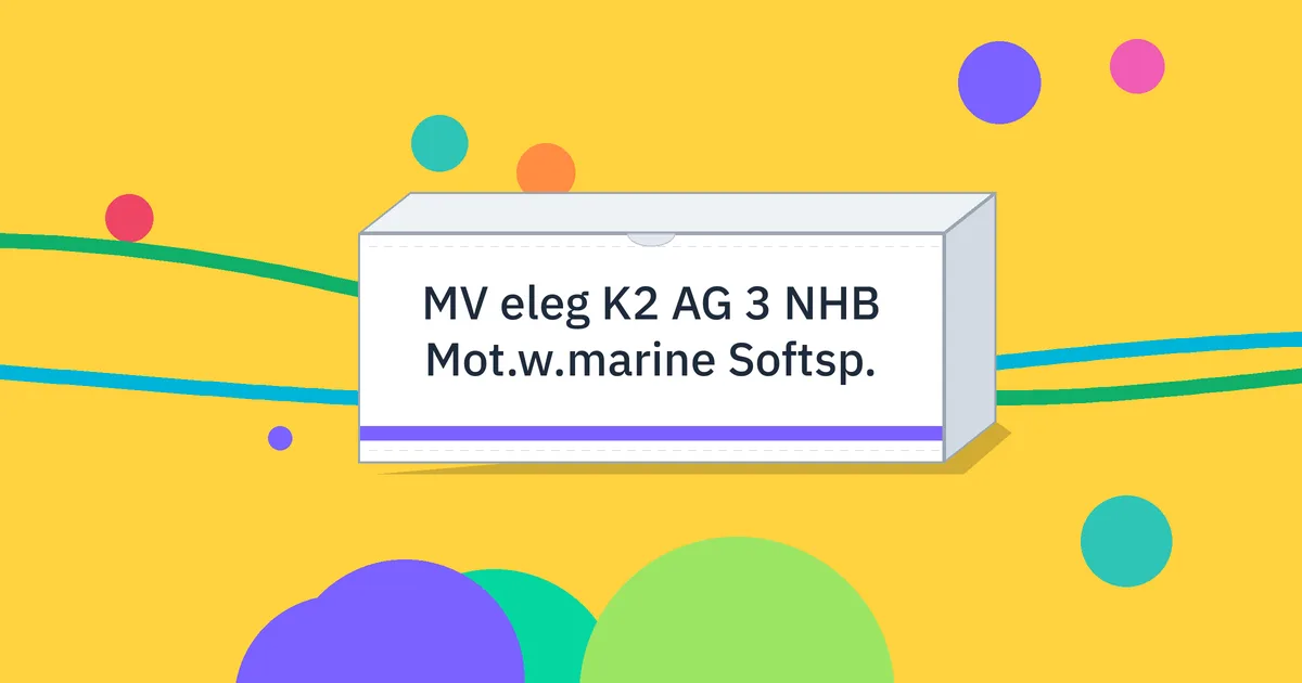 Symbolbild: Packung mit der Aufschrift MV eleg K2 AG 3 NHB Mot.w.marine Softsp. (PZN 15727676) – Verfügbarkeit und Bezug in Apotheken in Frankfurt am Main