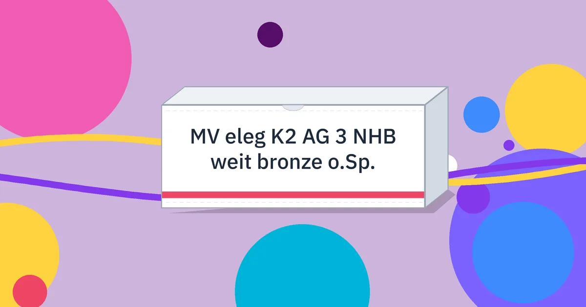 Symbolbild: Packung mit der Aufschrift MV eleg K2 AG 3 NHB weit bronze o.Sp. (PZN 15728865) – Verfügbarkeit und Bezug in Apotheken in Frankfurt am Main