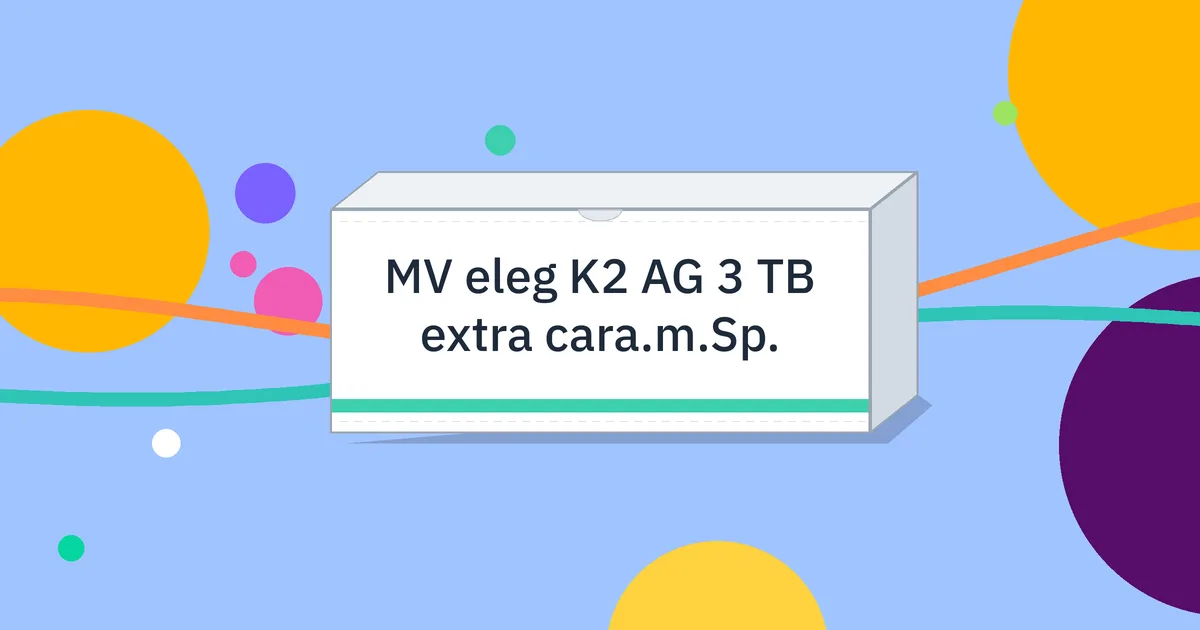 Symbolbild: Packung mit der Aufschrift MV eleg K2 AG 3 TB extra cara.m.Sp. (PZN 09876219) – Verfügbarkeit und Bezug in Apotheken in Frankfurt am Main