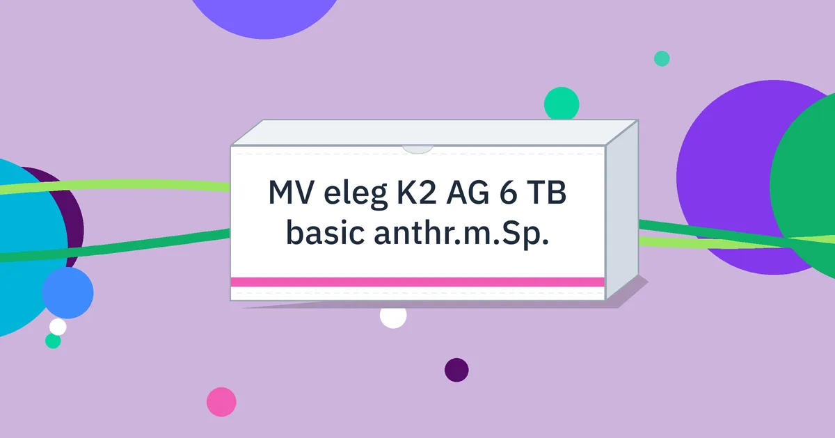 Symbolbild: Packung mit der Aufschrift MV eleg K2 AG 6 TB basic anthr.m.Sp. (PZN 00211406) – Verfügbarkeit und Bezug in Apotheken in Frankfurt am Main