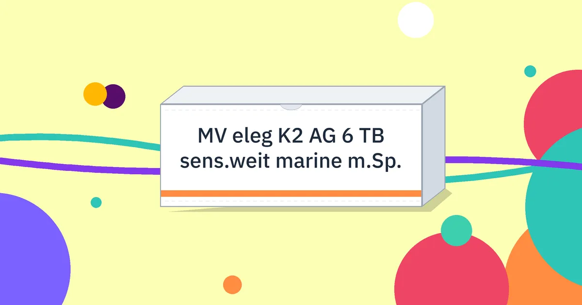 Symbolbild: Packung mit der Aufschrift MV eleg K2 AG 6 TB sens.weit marine m.Sp. (PZN 14611606) – Verfügbarkeit und Bezug in Apotheken in Frankfurt am Main