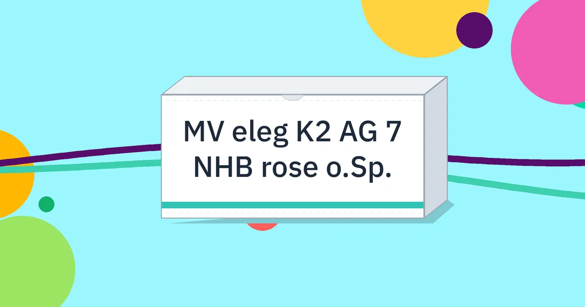 Symbolbild: Packung mit der Aufschrift MV eleg K2 AG 7 NHB rose o.Sp. (PZN 15730170) – Verfügbarkeit und Bezug in Apotheken in Frankfurt am Main