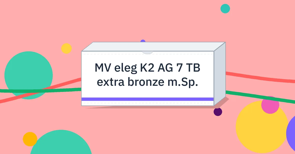 Symbolbild: Packung mit der Aufschrift MV eleg K2 AG 7 TB extra bronze m.Sp. (PZN 14718652) – Verfügbarkeit und Bezug in Apotheken in Frankfurt am Main