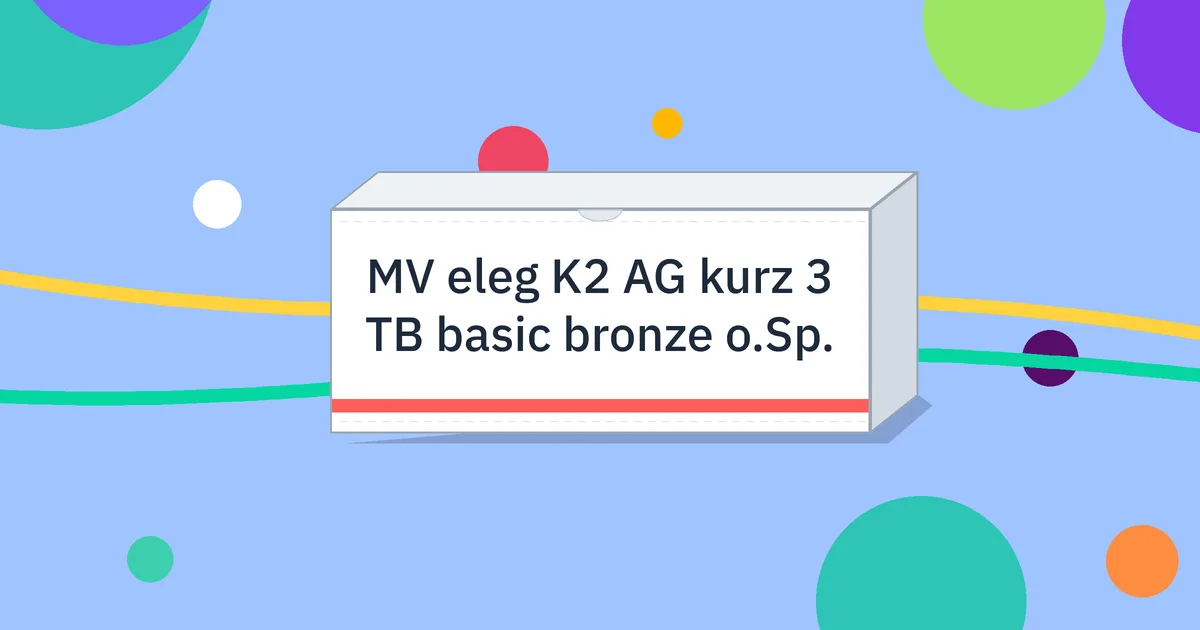 Symbolbild: Packung mit der Aufschrift MV eleg K2 AG kurz 3 TB basic bronze o.Sp. (PZN 14717724) – Verfügbarkeit und Bezug in Apotheken in Frankfurt am Main