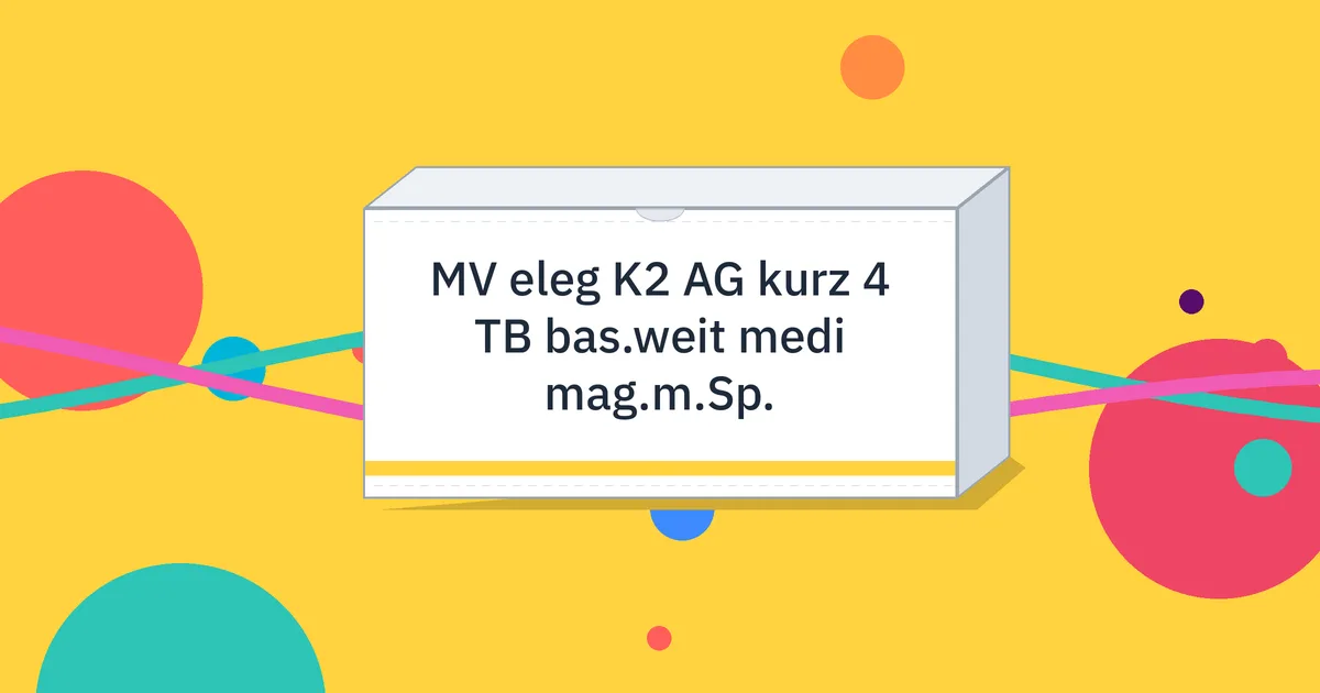 Symbolbild: Packung mit der Aufschrift MV eleg K2 AG kurz 4 TB bas.weit medi mag.m.Sp. (PZN 14638433) – Verfügbarkeit und Bezug in Apotheken in Frankfurt am Main