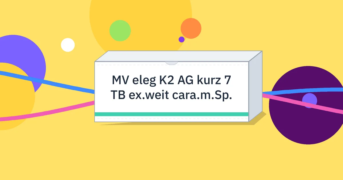 Symbolbild: Packung mit der Aufschrift MV eleg K2 AG kurz 7 TB ex.weit cara.m.Sp. (PZN 09879962) – Verfügbarkeit und Bezug in Apotheken in Frankfurt am Main