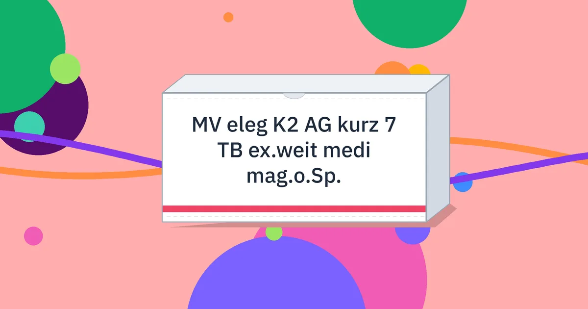 Symbolbild: Packung mit der Aufschrift MV eleg K2 AG kurz 7 TB ex.weit medi mag.o.Sp. (PZN 14637304) – Verfügbarkeit und Bezug in Apotheken in Frankfurt am Main